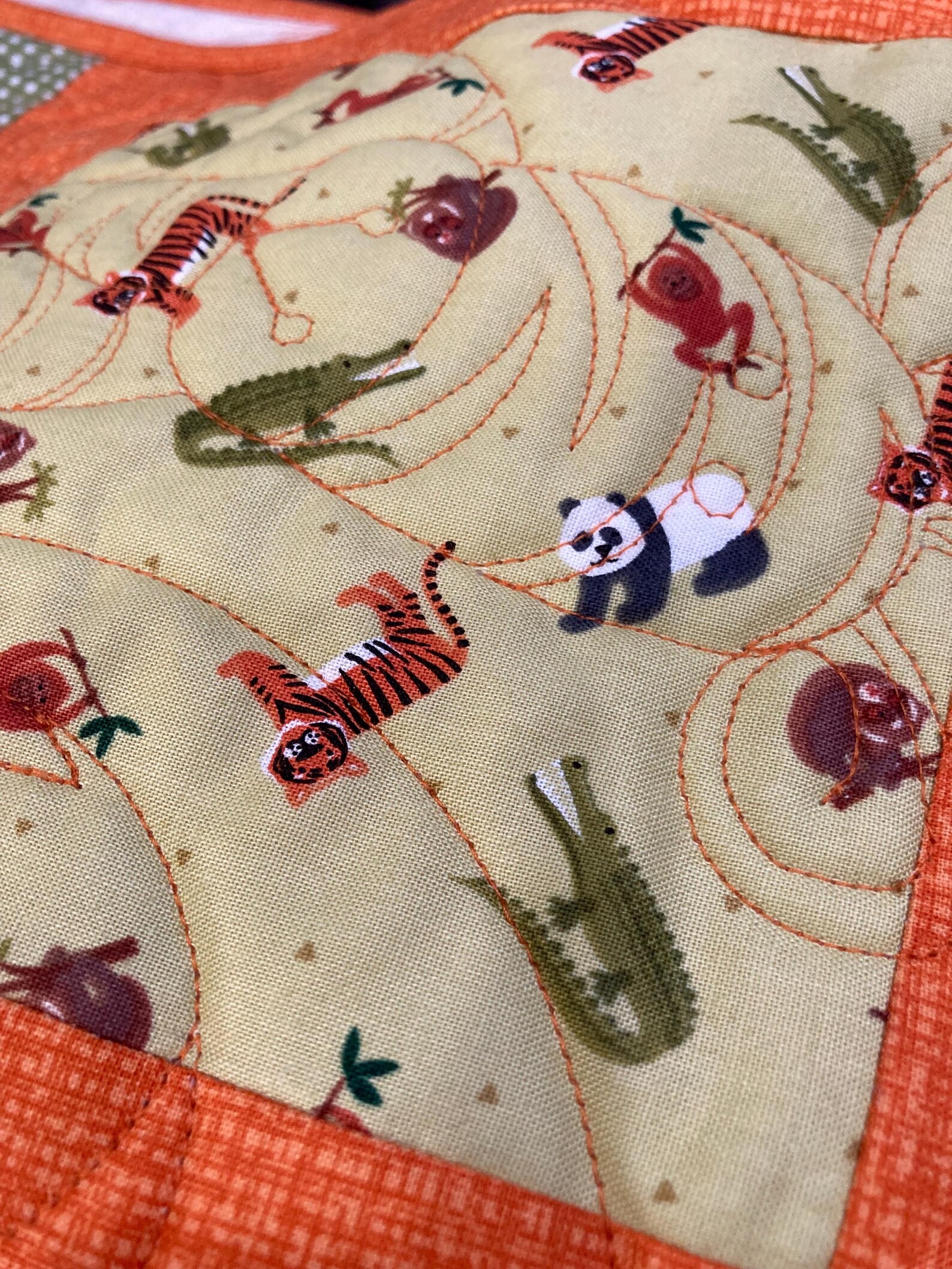 Animal Baby Quilt Gender Neutral Handmade Green Orange Cream Tigers ...