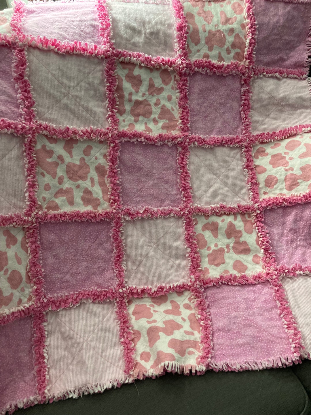 Baby Rag Quilt Flannel Pink Cow Print Stripe Ticking Dot Farmhouse - Etsy