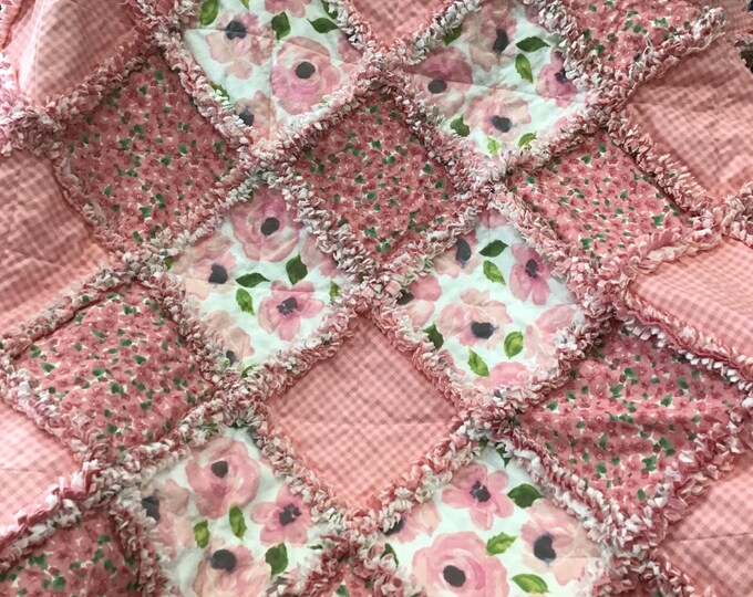 Pink Floral Rag Quilt: Cotton Flannel Lap Quilt 48" - Etsy