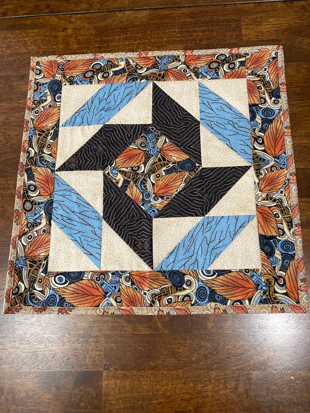 Modern Table Topper Square Runner Lamp Mat Rust Leaves Steam Punk Blues ...