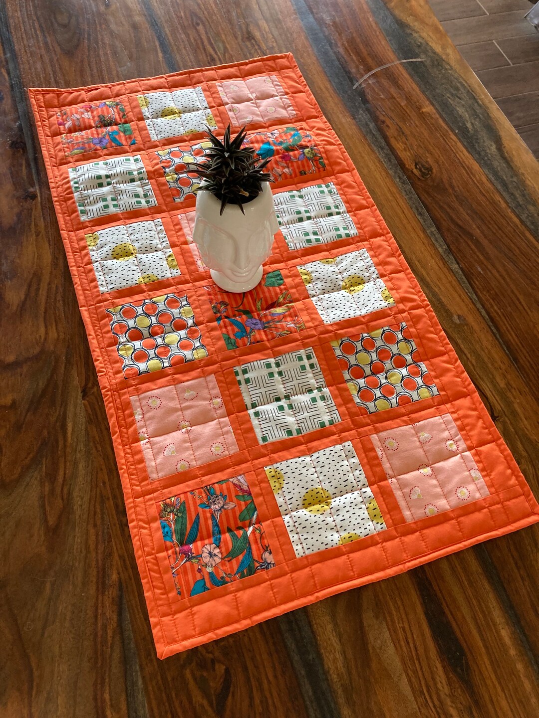 Modern Table Runner, Modern Quilted Table, Orange Dresser Runner ...