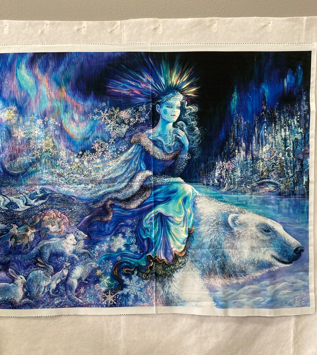 Polar Journey Winter Fabric Panel Snow Queen Bear Blues Mystical Cotton ...