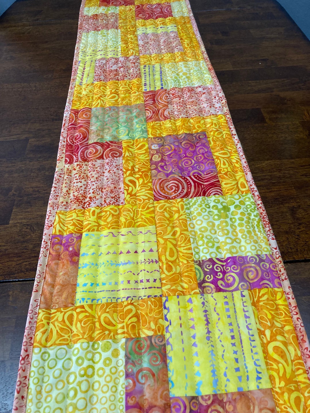 Quilted Table Runner Summer Yellow Orange Peach Batiks - Etsy