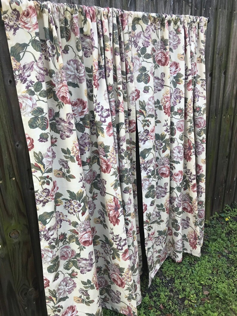 Curtains Cabbage Roses Upholstry Fabric Four Panels Boho Home - Etsy