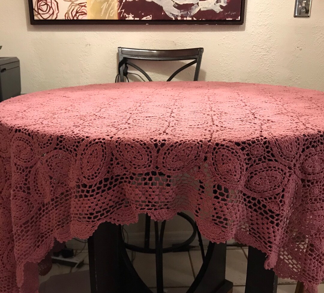 Tablecloth Mauve Vintage Crochet Tablecloth Linens Dining Decor Home ...