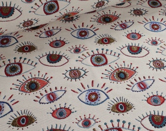 Eyes Fabric Drawn Eyes Indigo Navy on White Anatomical Vintage ...