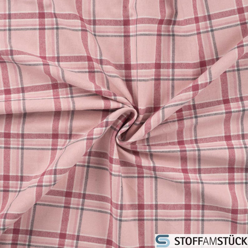 Fabric Cotton Flannel Check Pink Anthracite Double-sided Woven ...