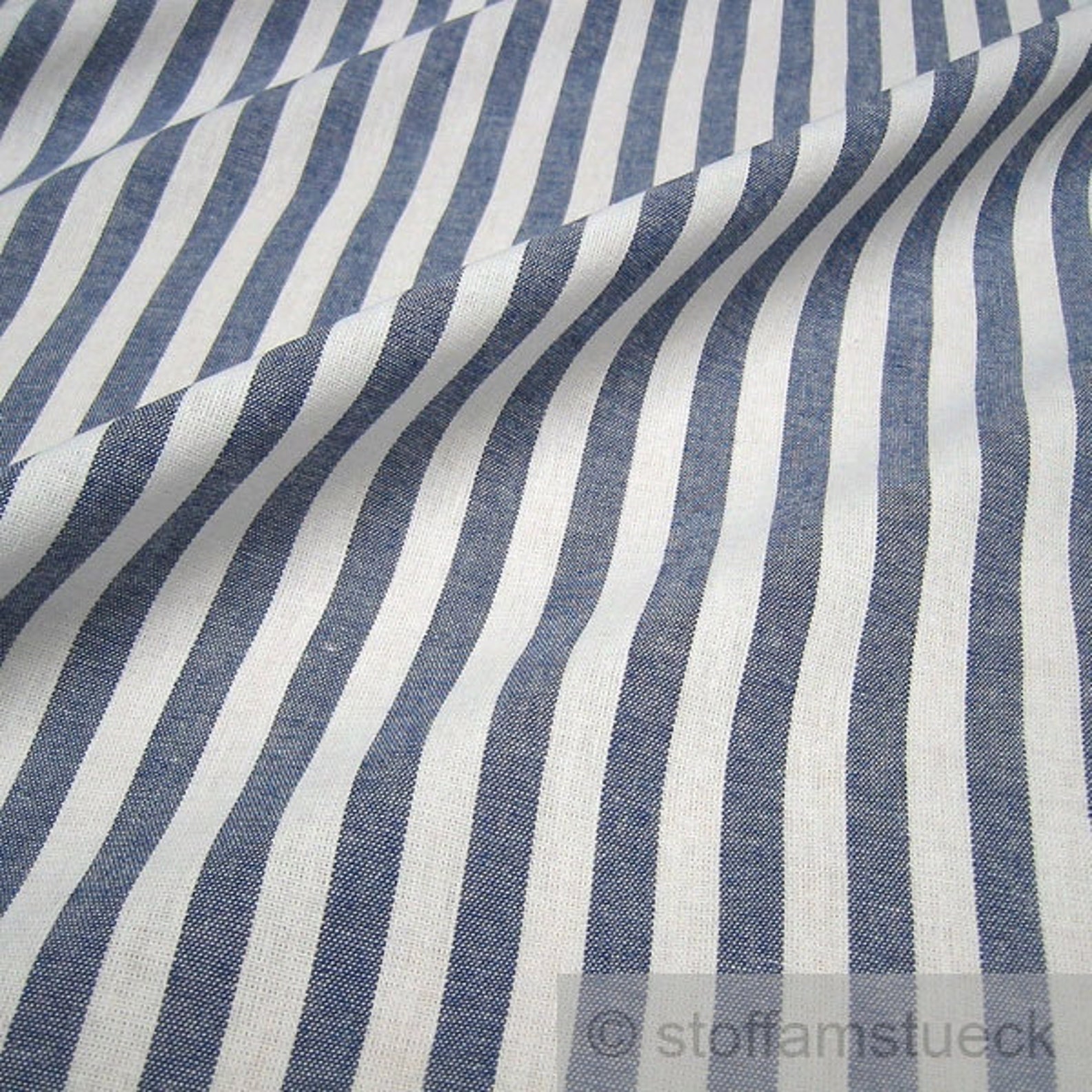 Fabric Pure Cotton Rustic Stripe Dark Blue White 1 Cm Stripes | Etsy