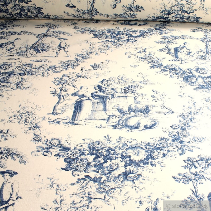 Blue Toile Fabric - Etsy