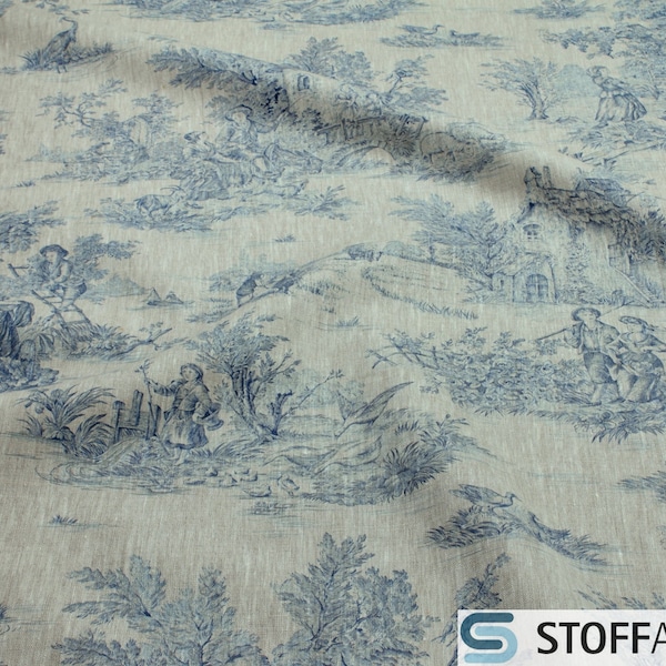 Blue Toile Fabric - Etsy