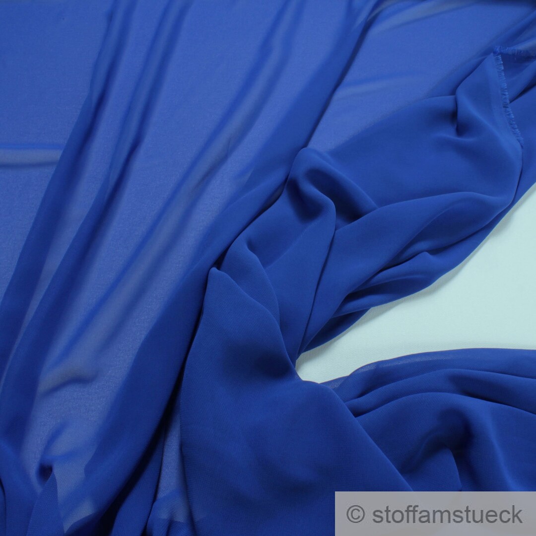 Stoff Polyester Crêpe de Chine sehr leicht ultramarinblau knitterarm ...