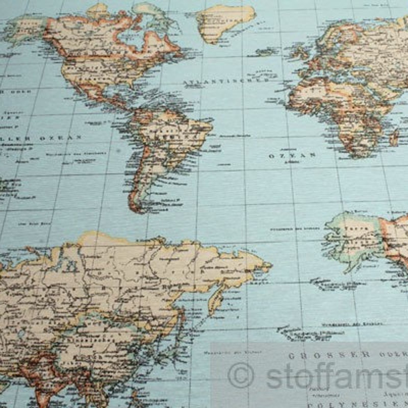 World Map Fabric - Etsy