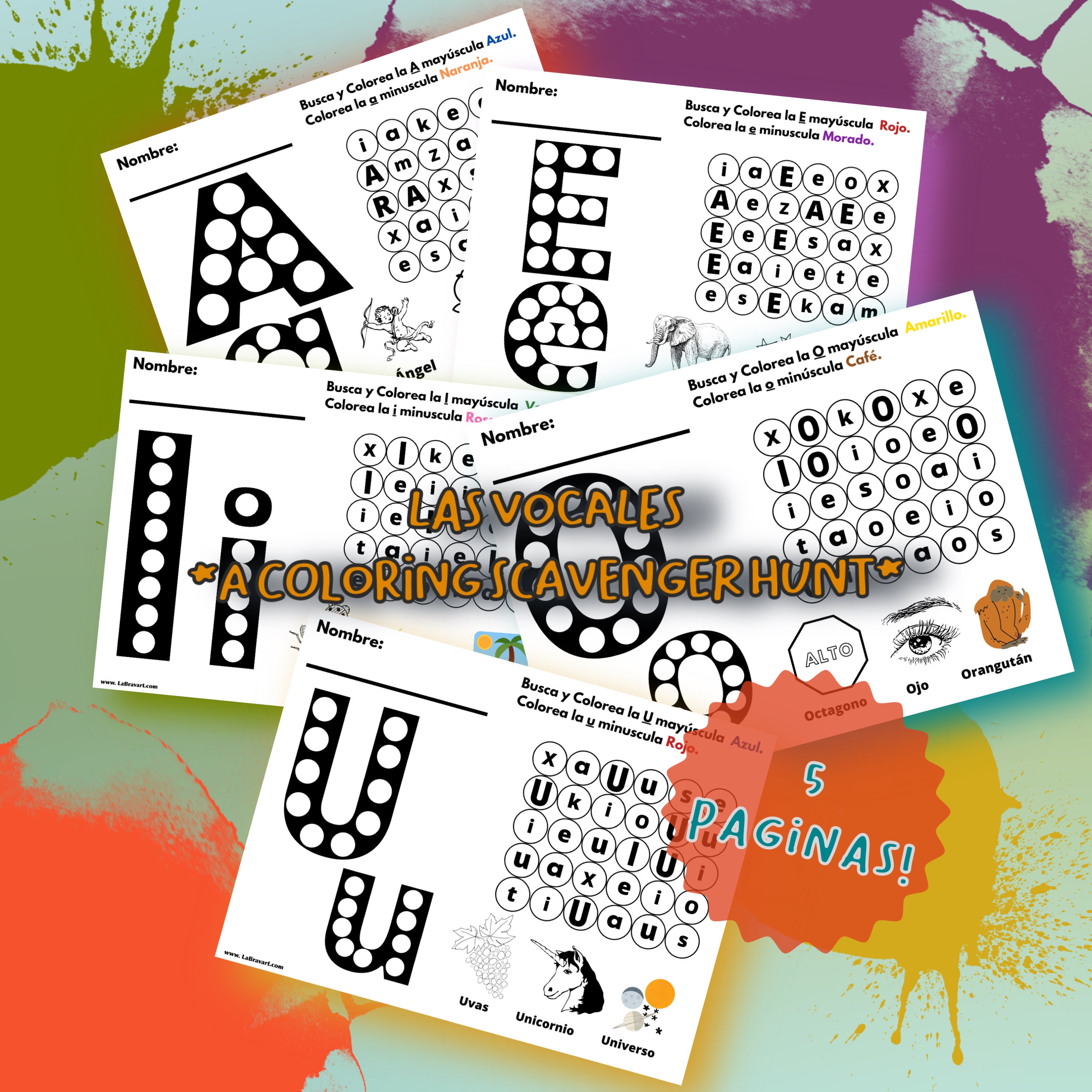 Vowels Worksheet En Español (LAS VOCALES) AEIOU - Etsy