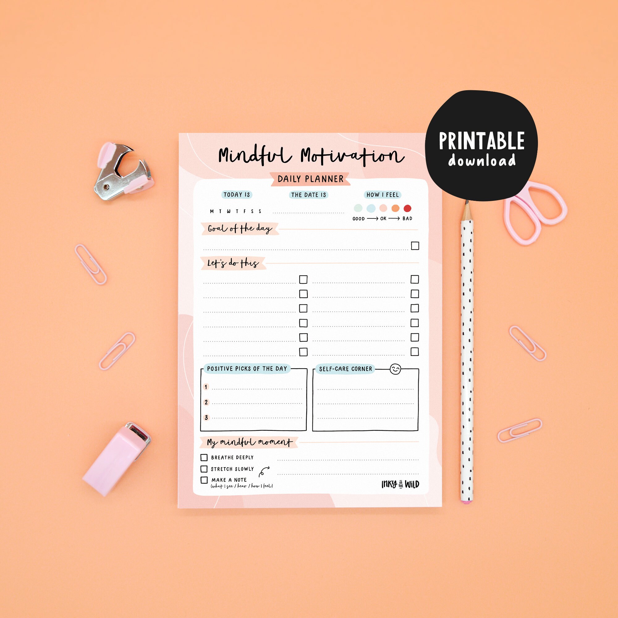PRINTABLE Mindful Motivation A5 Daily Planner Digital Download - Etsy