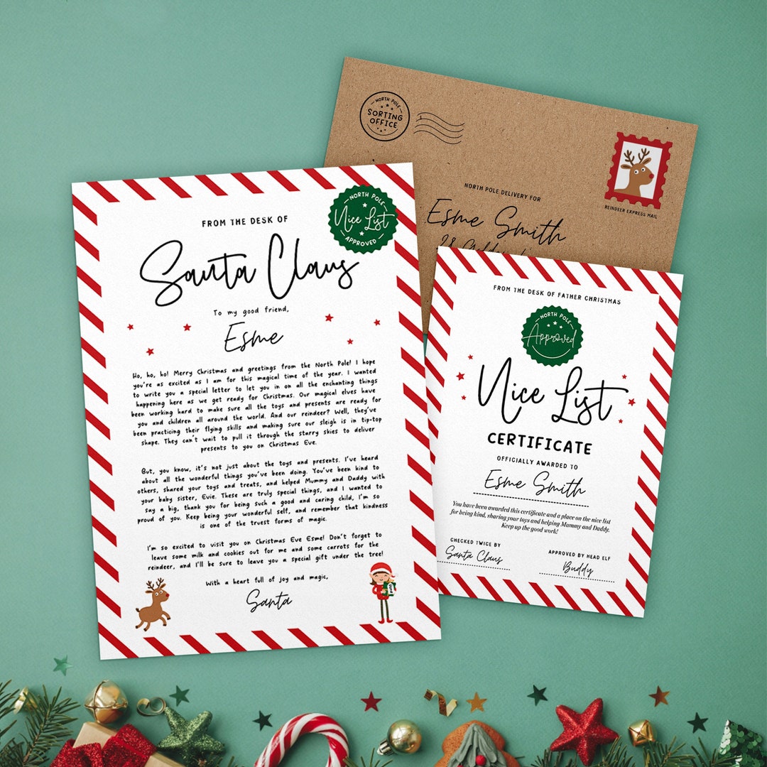 Personalised Letter From Santa Bundle Nice List Certificate Kids Name ...