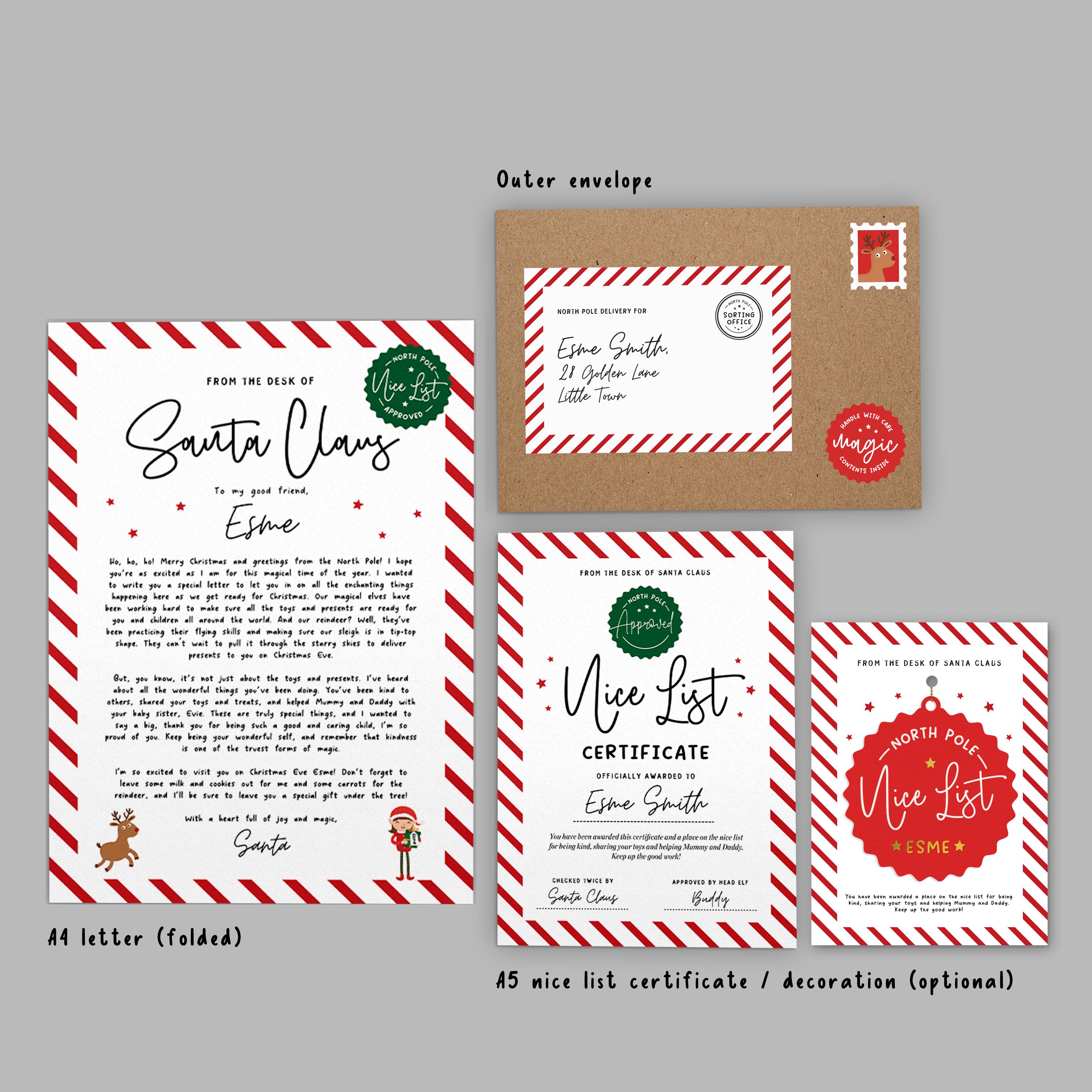 Personalised Letter From Santa Bundle - Stripes | Nice List Certificate ...