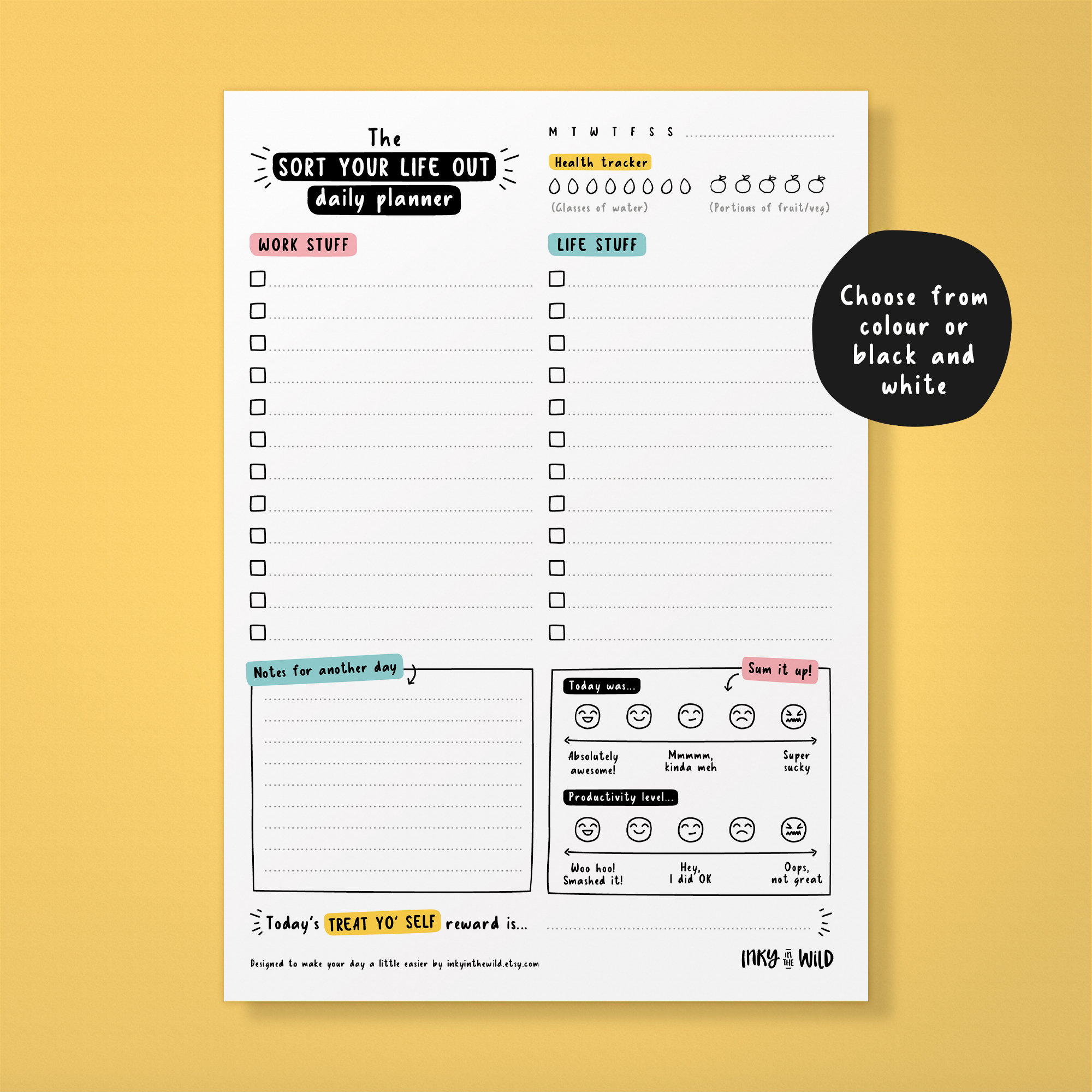 PRINTABLE Digital Download A5 Daily Planner Desk Pad Work/life Balance ...
