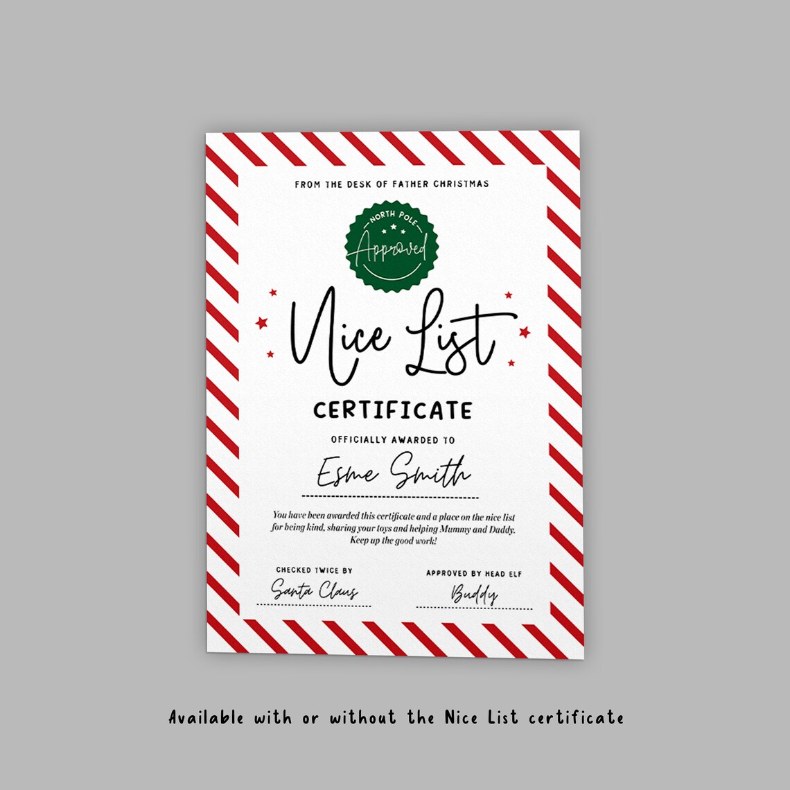 Personalised Letter From Santa Bundle - Stripes | Nice List Certificate ...
