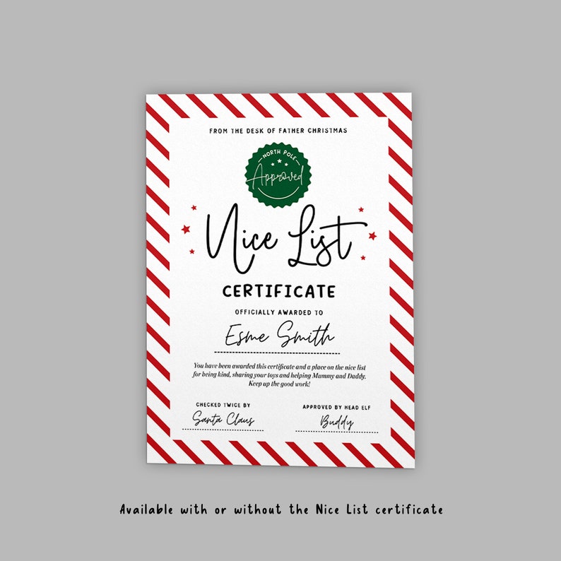 Personalised Letter From Santa Bundle - Stripes | Nice List Certificate ...