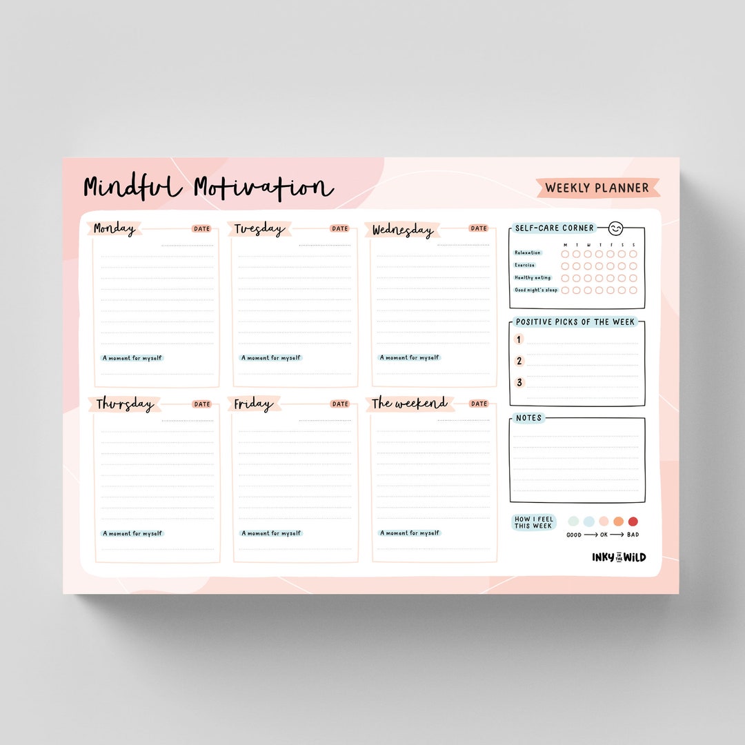 Mindful Motivation Weekly Planner | A4 Self Care Notepad | Goal Setter ...