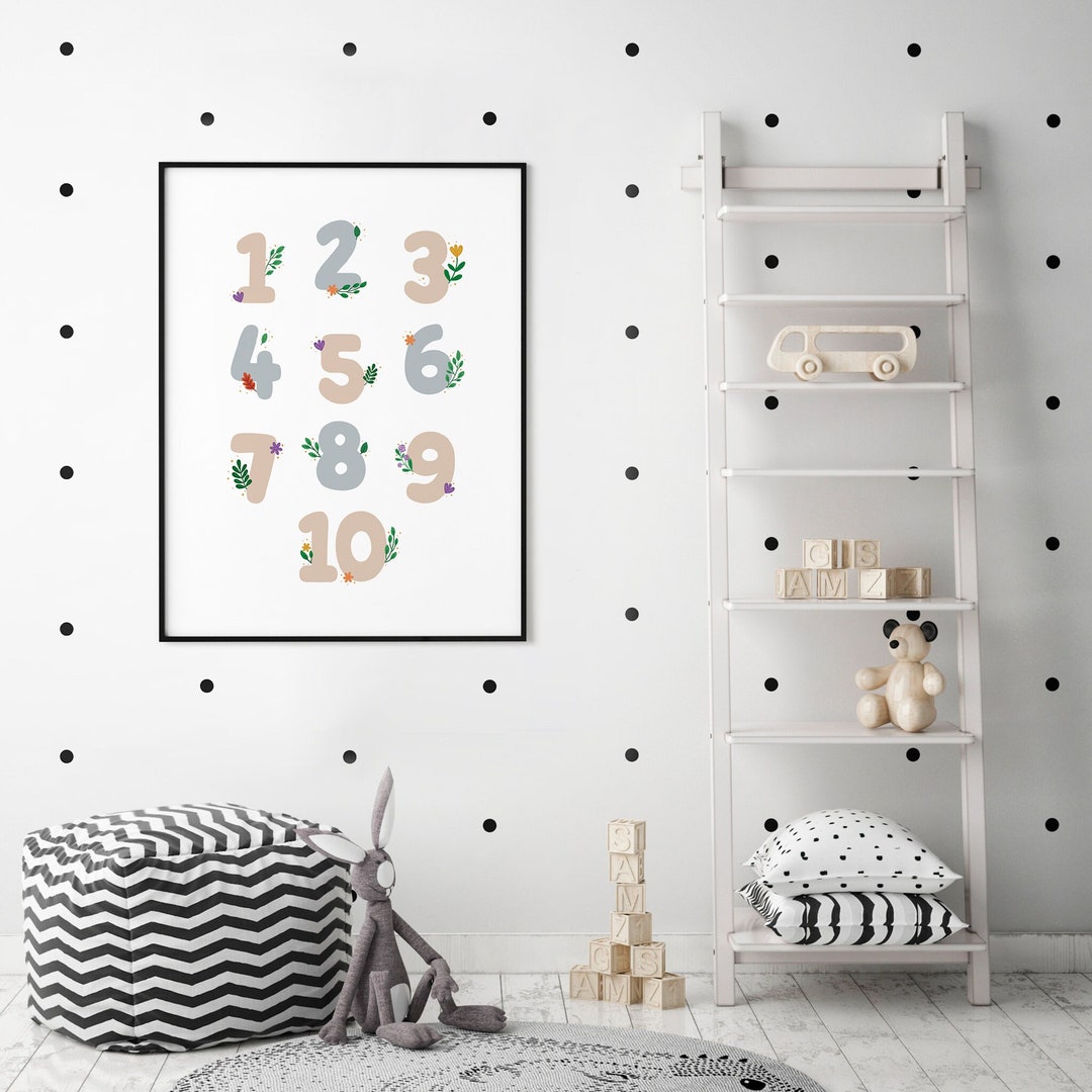 Woodland Themed Numbers Print for Kids Room or Nursery Neutral Floral ...