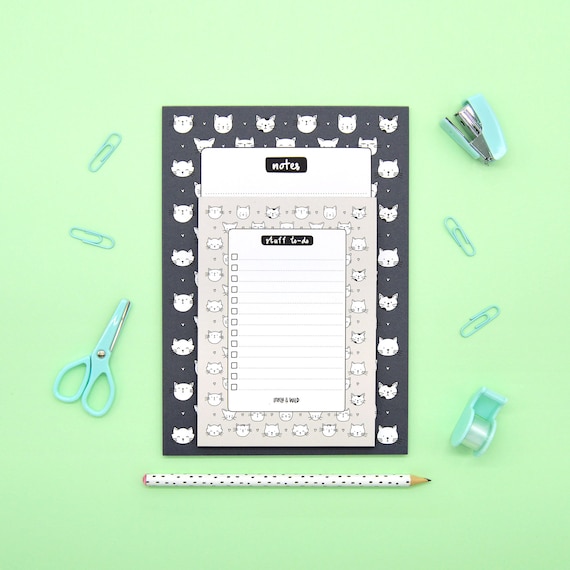 Cat Pattern Notepads Cute Illustrated Twin Pack to Do List and - Etsy