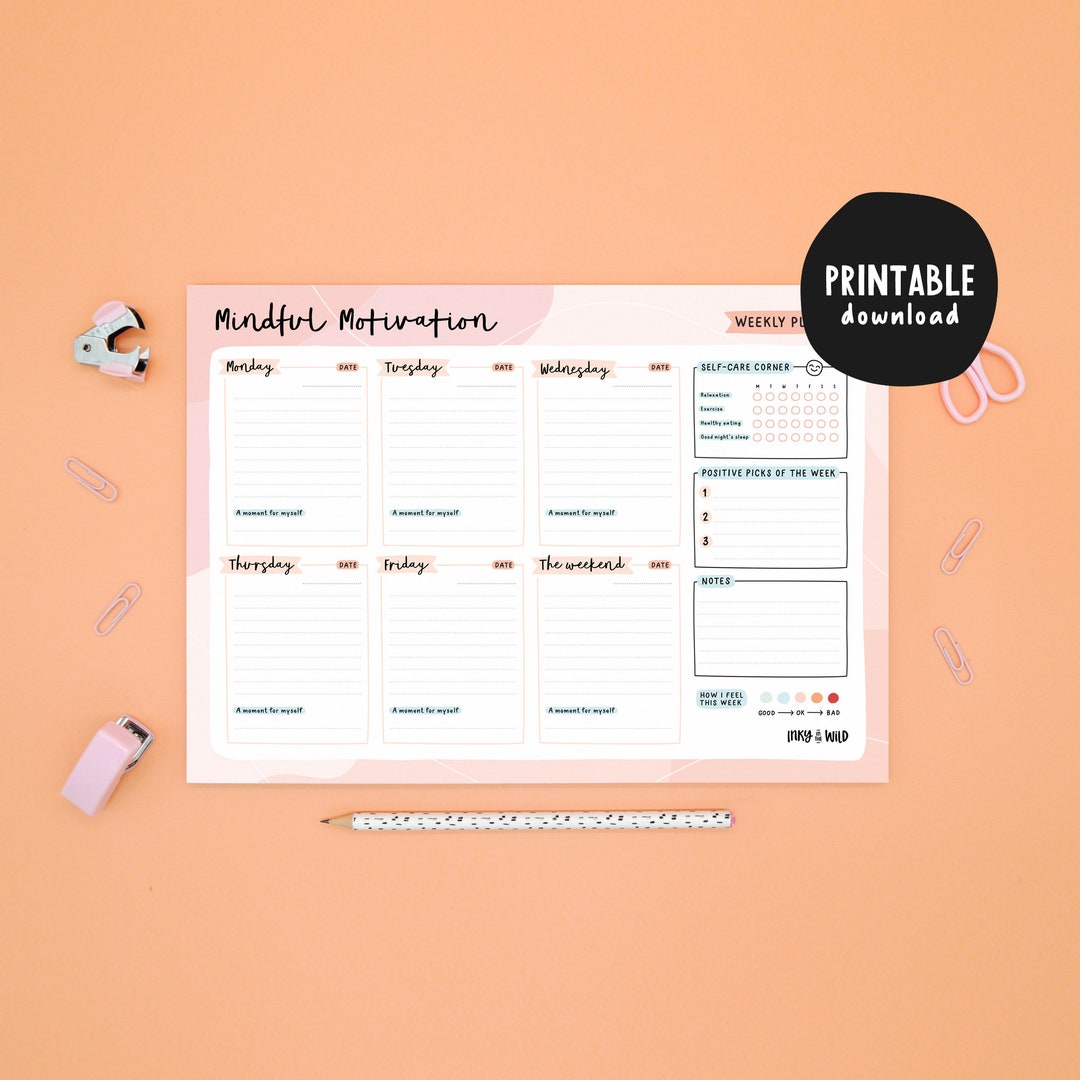 PRINTABLE Mindful Motivation A4 Weekly Planner Digital - Etsy
