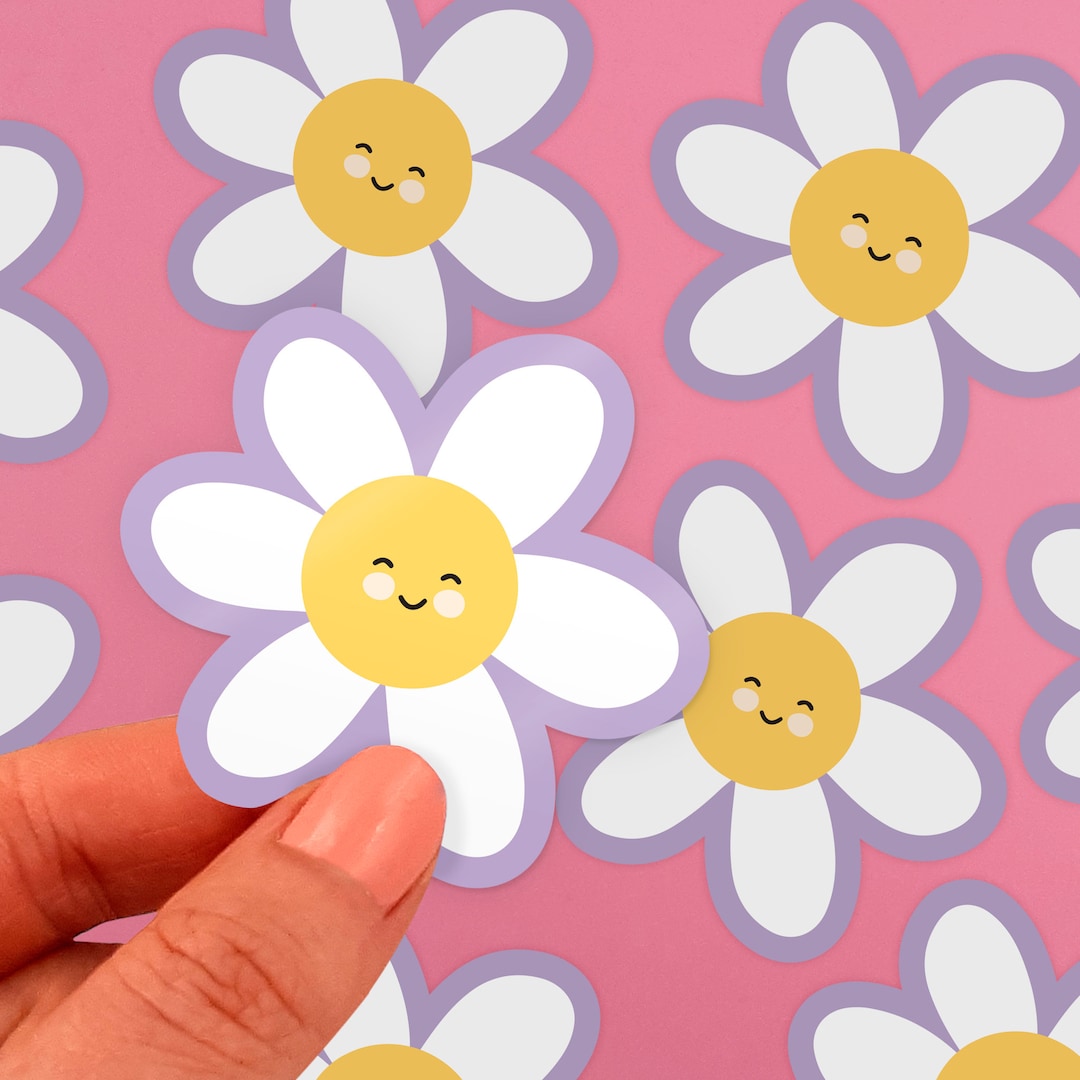 Smiling Daisy Vinyl Sticker | Cute Illustrated Flower | Happy Daisies ...