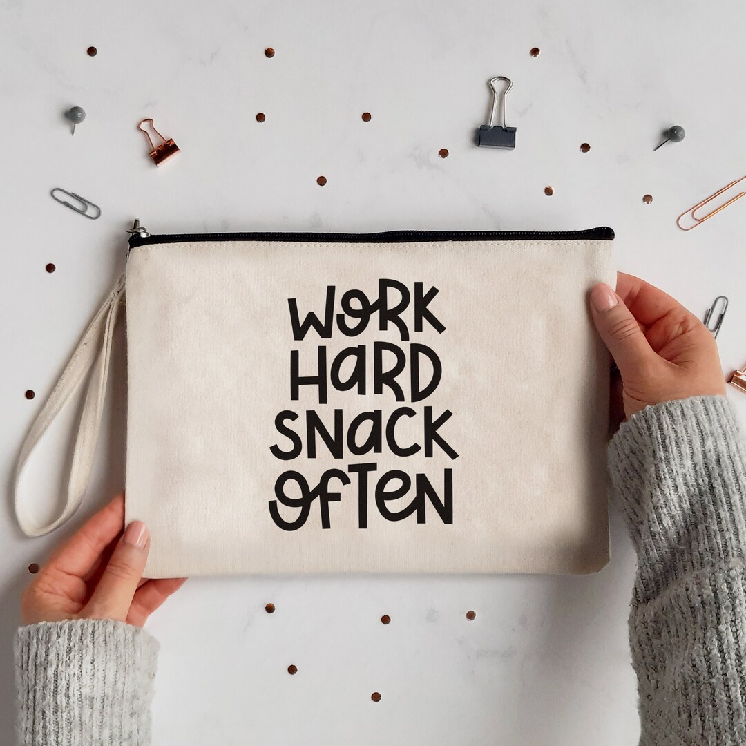 Work Hard Snack Often Zip Pouch Motivational Pencil Case Canvas ...