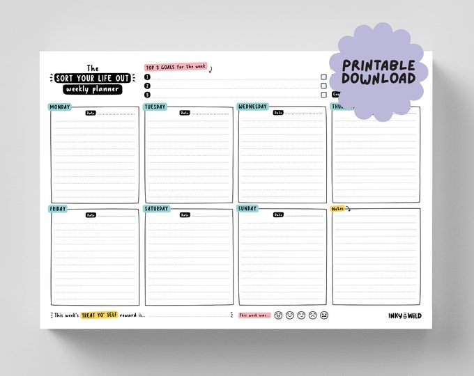PRINTABLE A4 Weekly Planner Digital Download to Do List Motivation Goal ...