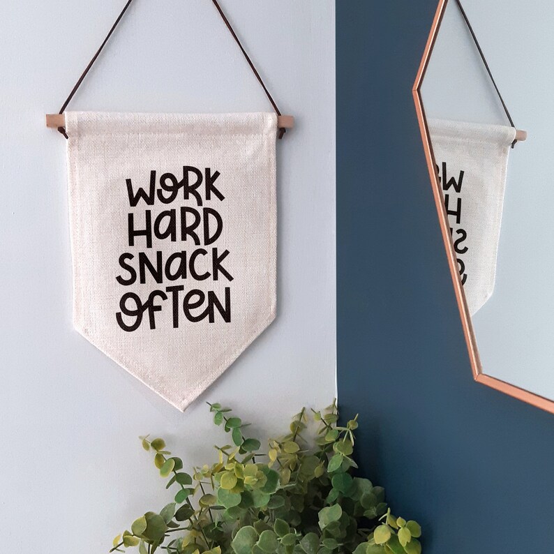 Work Hard Snack Often Funny Motivational Wall Hanging Linen Pennant ...