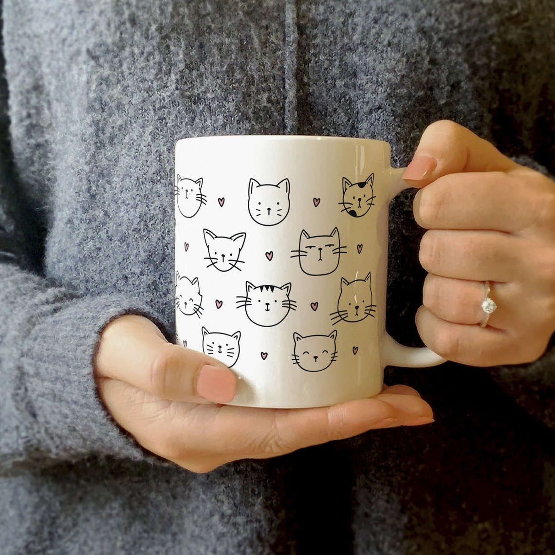 Cat Pattern Mug Cute Illustrated Coffee Mug 11oz Printed | Etsy