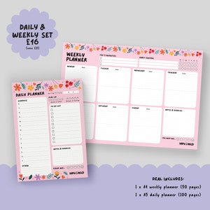 Bold Blooms Floral Weekly Planner | A4 Notepad With Daily Oraginser and ...