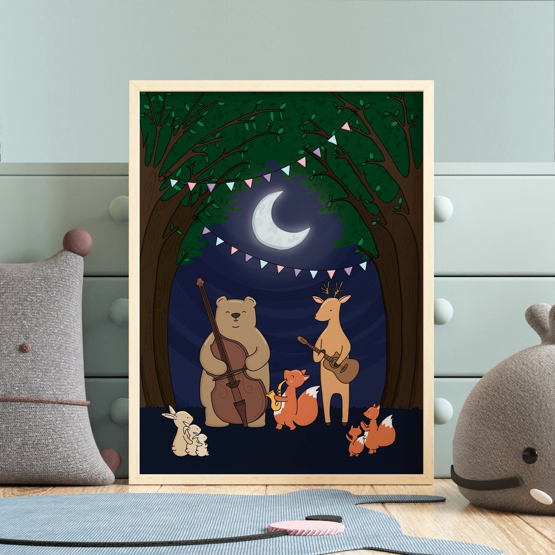 Woodland Animal Party Art Print | Cute Forest Nursery Decor | Bear ...