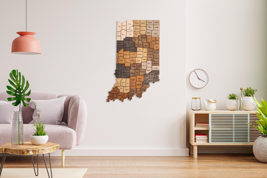 Indiana Travel Map Apartment Decor Wooden Wall Map USA Map Wood Map of ...