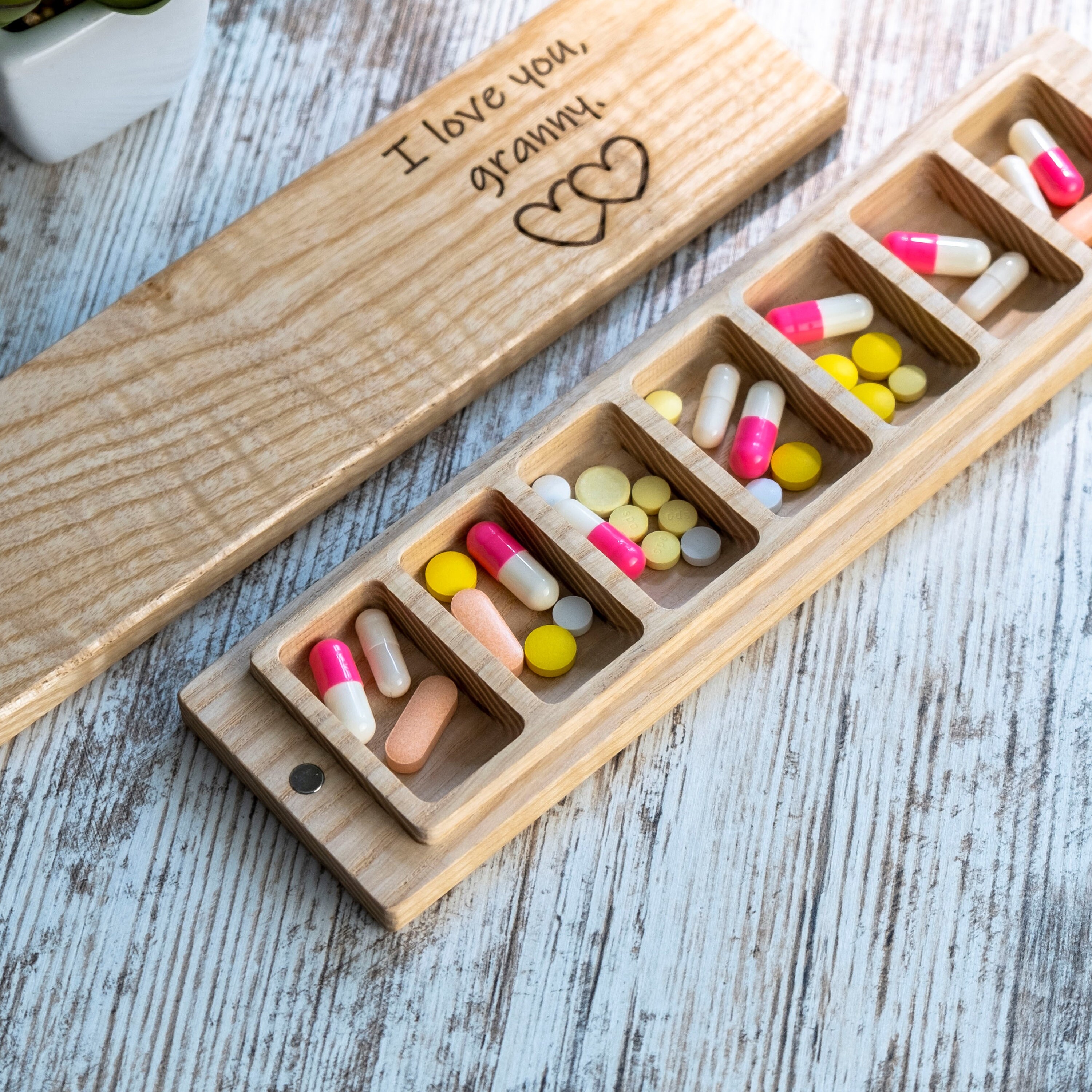 Large Pill Case Weekly Pill Box Wood Pill Box 7 Day Weekly Pill Case ...