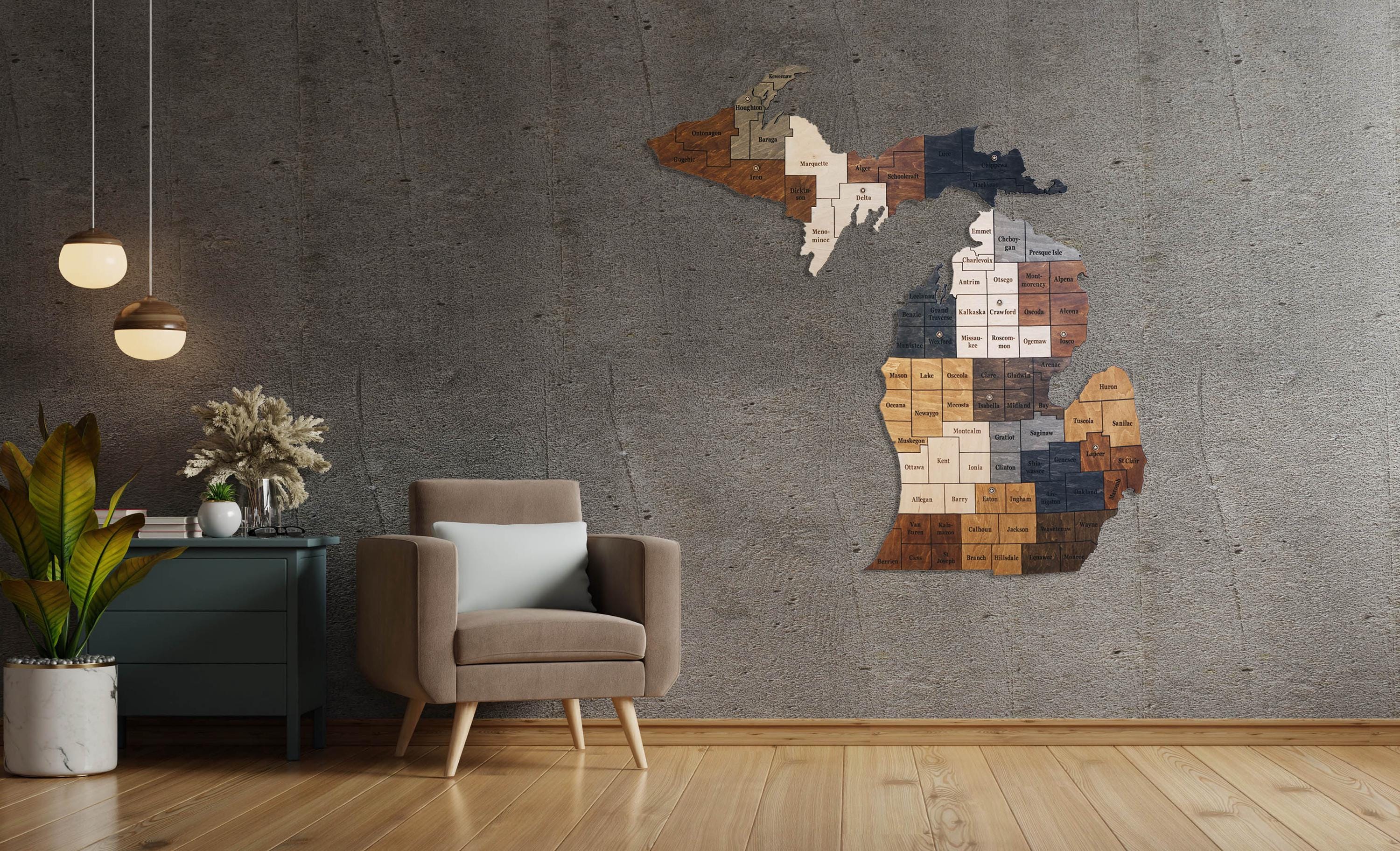 Michigan Travel Map Apartment Decor Wooden Wall Map USA Map Wood Map of ...
