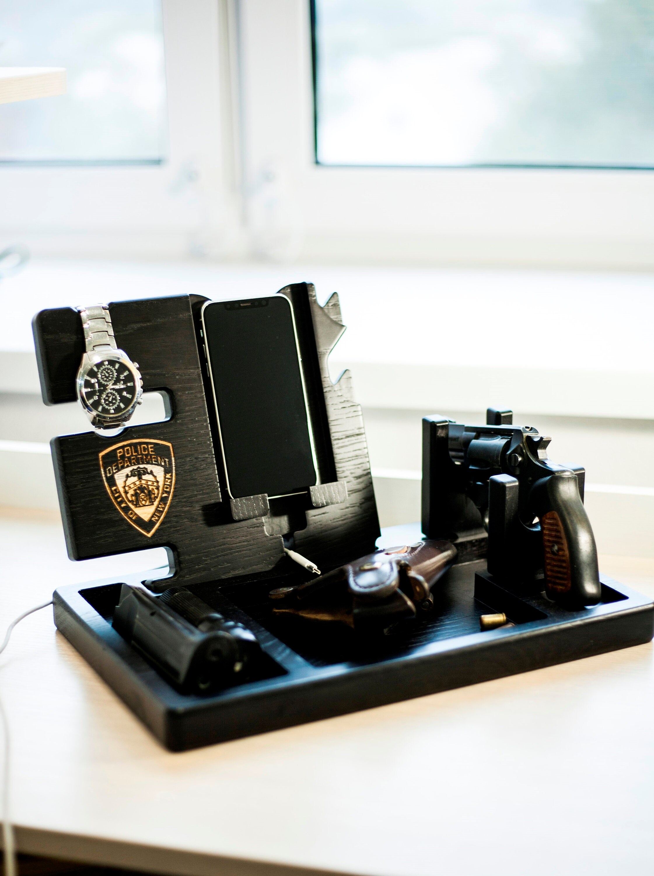 Wooden Docking Station Police officer. Wood Stand for gun | Etsy