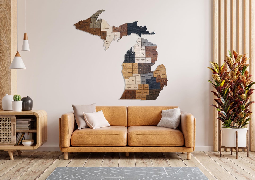 Michigan Travel Map Apartment Decor Wooden Wall Map USA Map Wood Map of ...