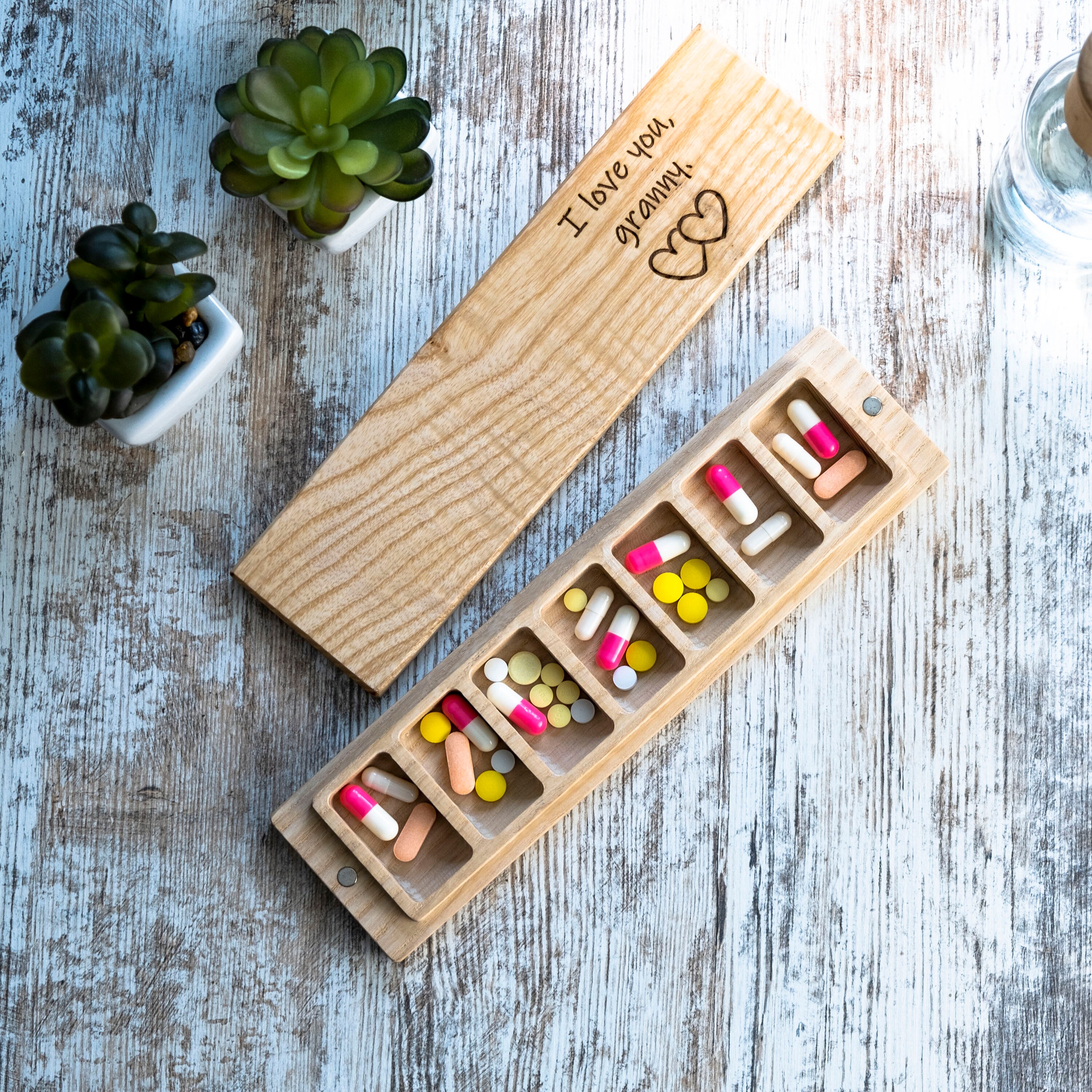 Large Pill Case Weekly Pill Box Wood Pill Box 7 Day Weekly Pill Case ...