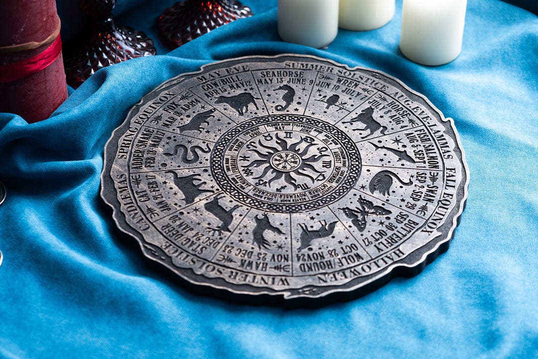 Celtic Animal Calendar Wheel – Wooden Pagan Year Wheel With Moon Phases ...