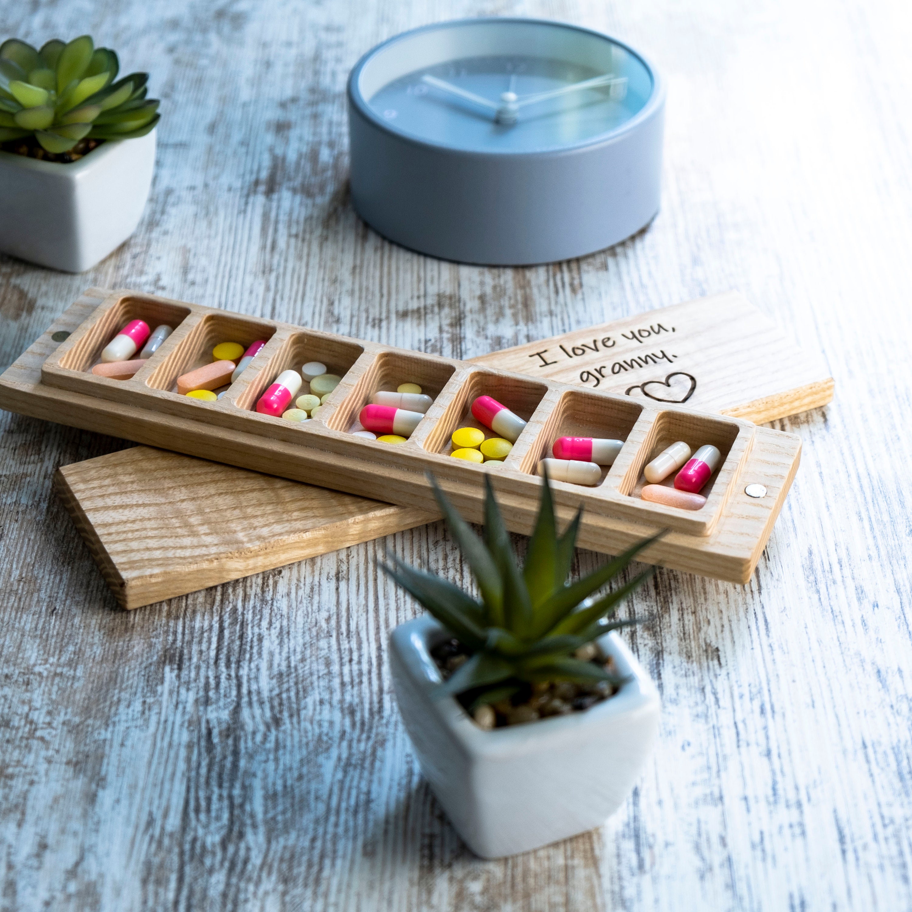 Large Pill Case Weekly Pill Box Wood Pill Box 7 Day Weekly Pill Case ...