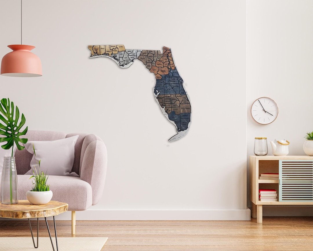 Florida Travel Map Apartment Decor Wooden Wall Map USA Map Wood Map of ...