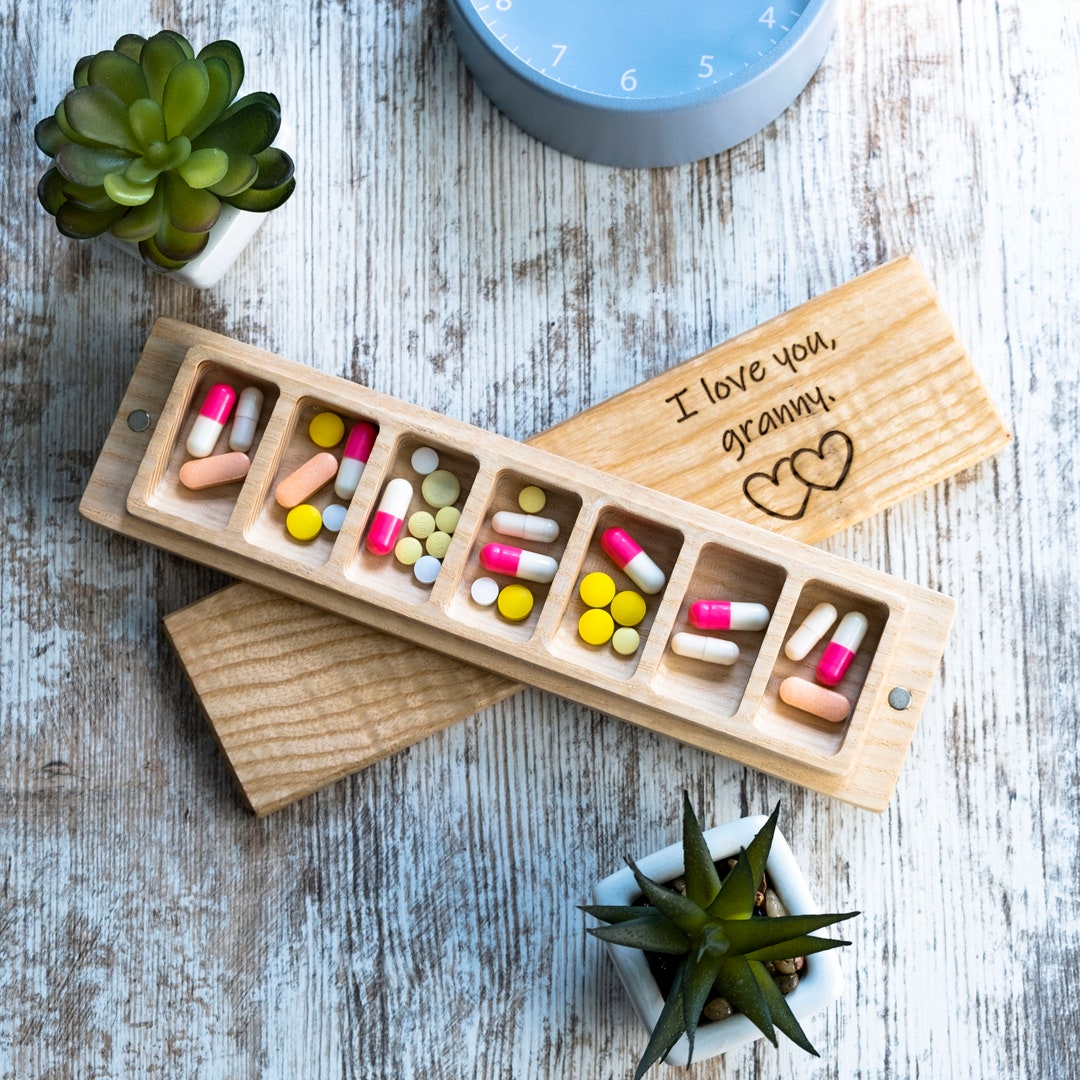 Large Pill Case Weekly Pill Box Wood Pill Box 7 Day Weekly Pill Case ...