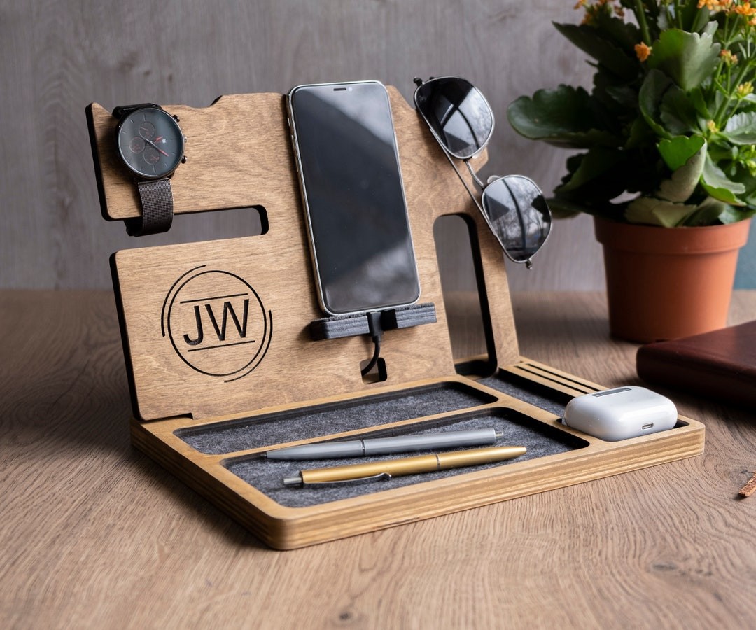 Mens Wood Valet Box, Mens Valet Stand, Mens Wood Valet Tray, Charging ...