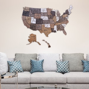 USA Travel Map Apartment Decor Gift US Wooden Wall Map USA Map Wood Map ...