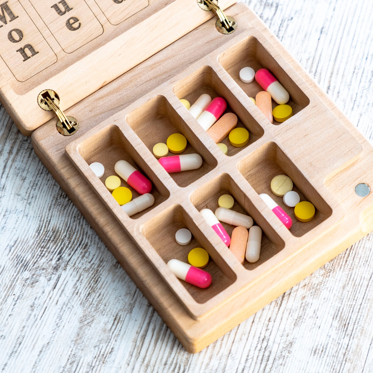 Wood Pill Box 7 Day Decorative Travel Container Weekly Pill | Etsy