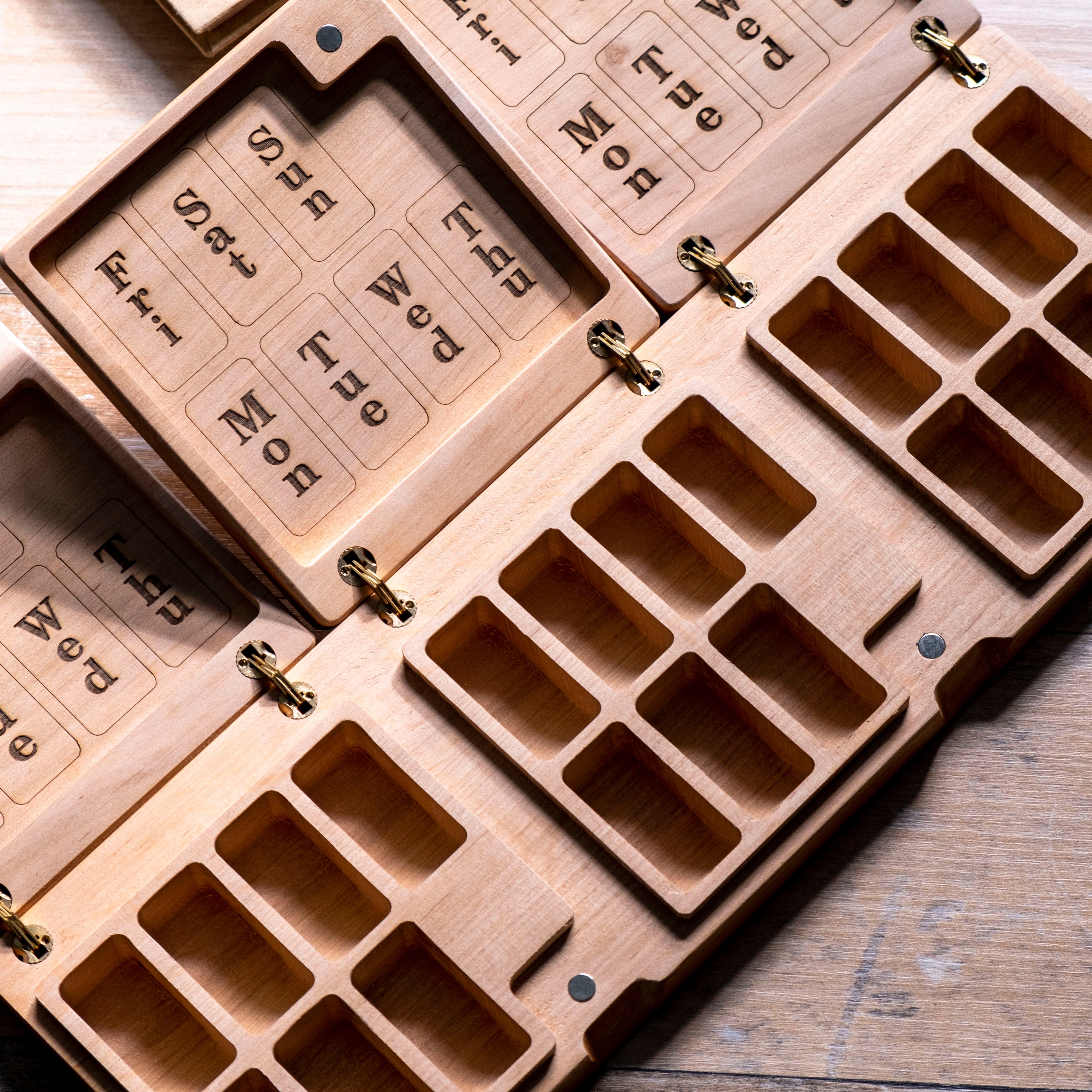 Pill Box Wood Case Weekly Pill Box Wooden Day Weekly Pill Case Pill ...