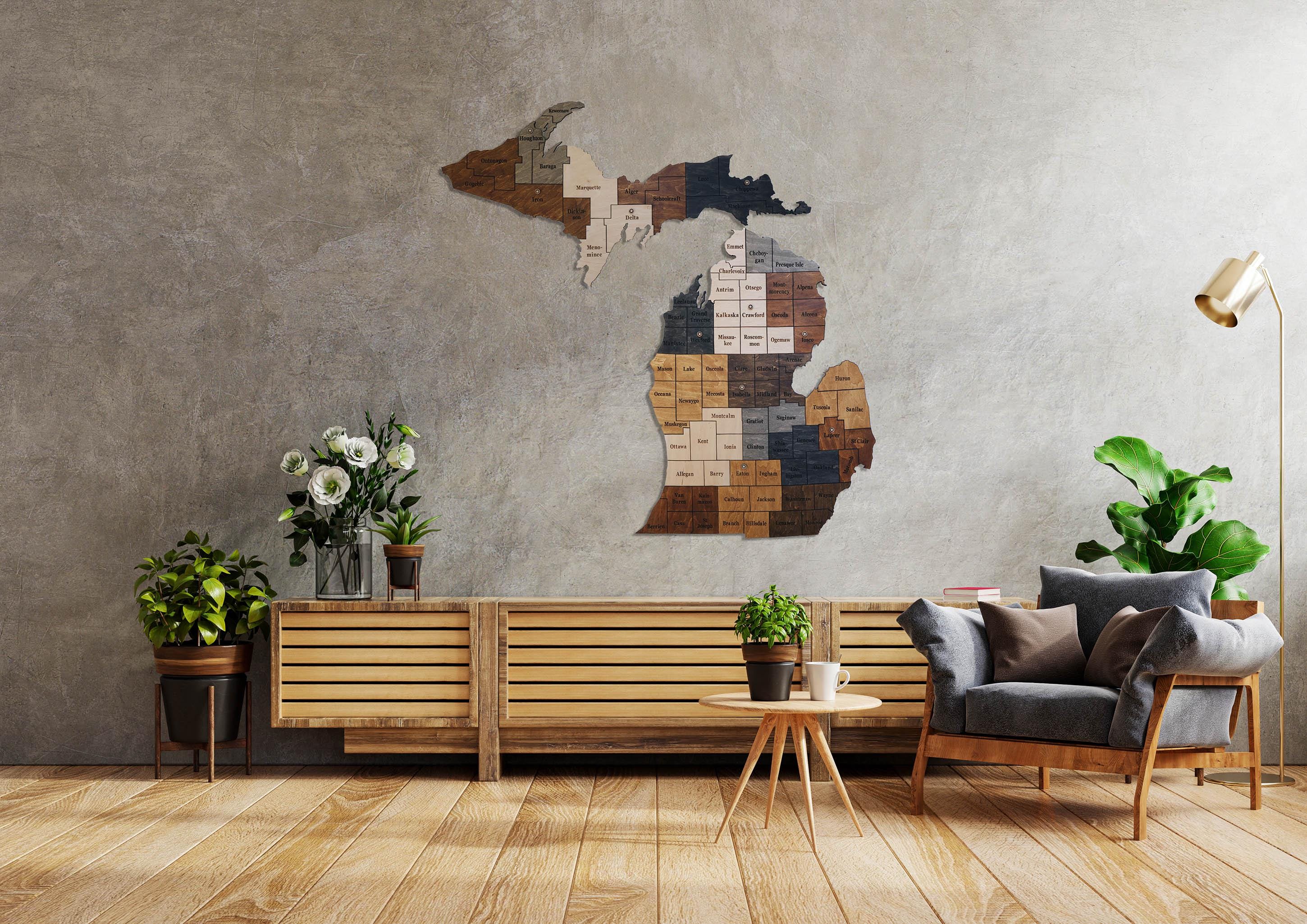 Michigan Travel Map Apartment Decor Wooden Wall Map USA Map Wood Map of ...