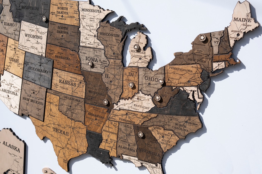 USA Travel Map Apartment Decor Gift US Wooden Wall Map USA Map Wood Map ...